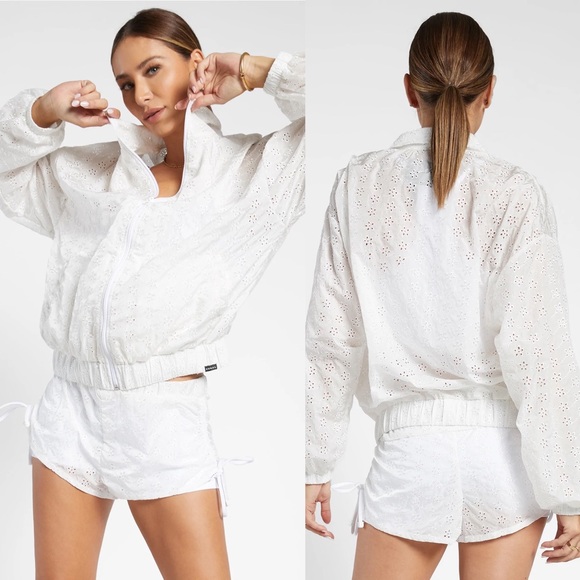 Koral | Jackets & Coats | Koral Skylar White Eyelet Jacket Zip Up ...